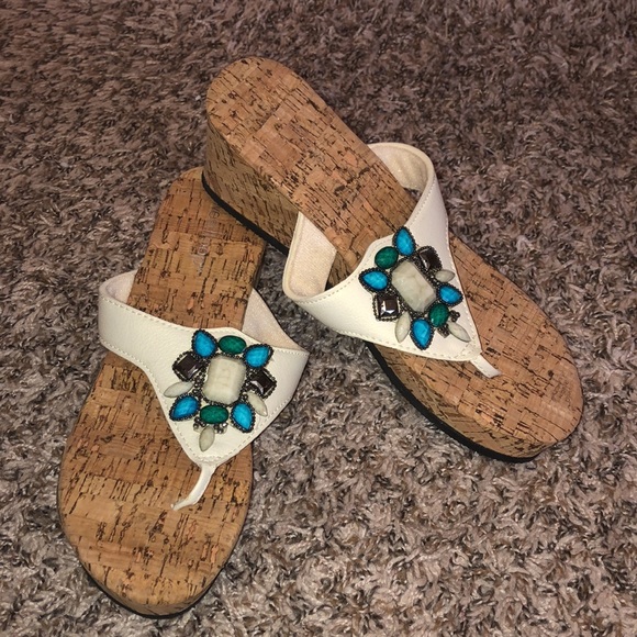 west loop | Shoes | 35west Loop Cork Wedge Gem Embellished Sandal ...